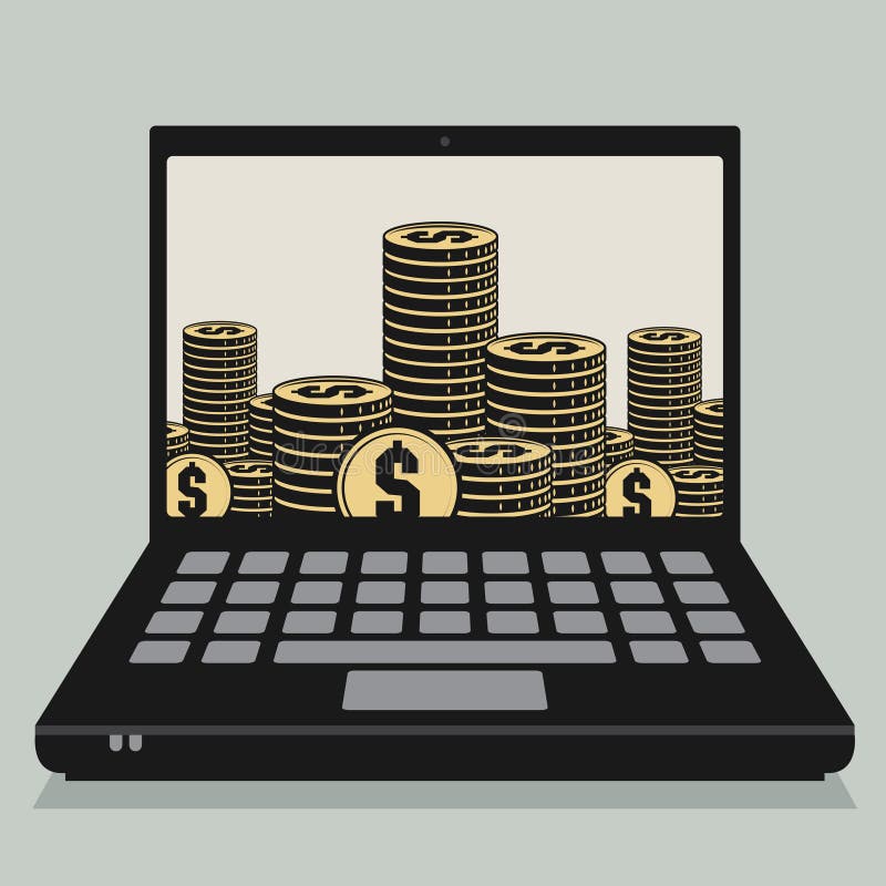 Laptop or Notebook Computer with Coins or Cash Stock Vector ...