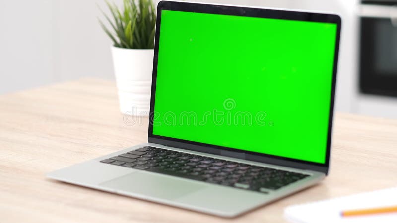 Laptop Notebook Computer with Green Screen Chroma Key on Work Table ...