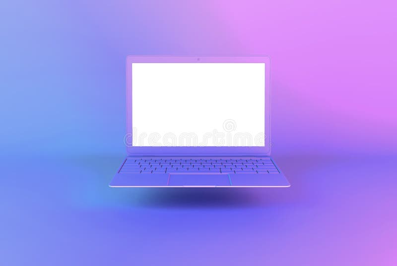Laptop or Notebook Computer with White Screen Illuminated by Bright ...
