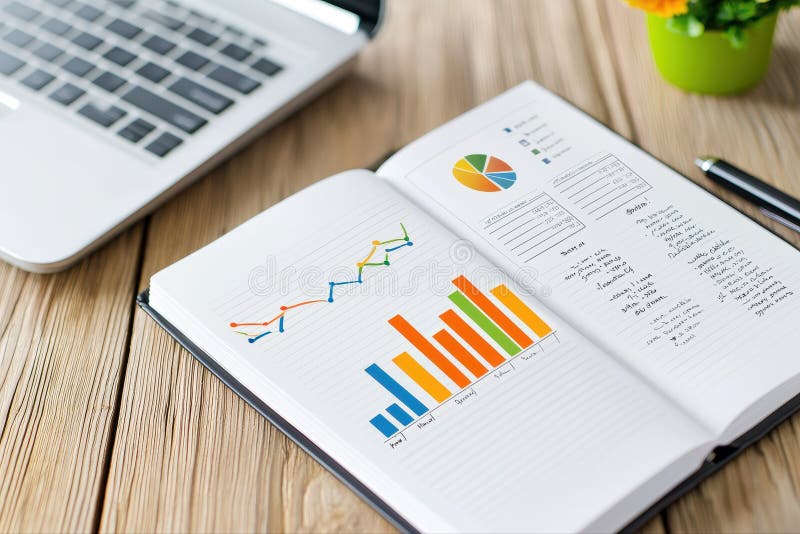 Laptop and Notebook with Graph Illustrating Business and Technology ...
