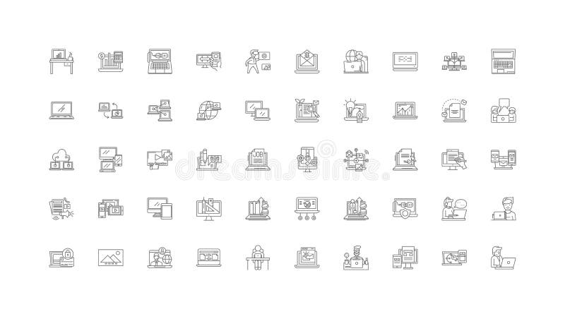 Laptop Notebook Ideas, Linear Icons, Line Signs Set, Vector Collection ...
