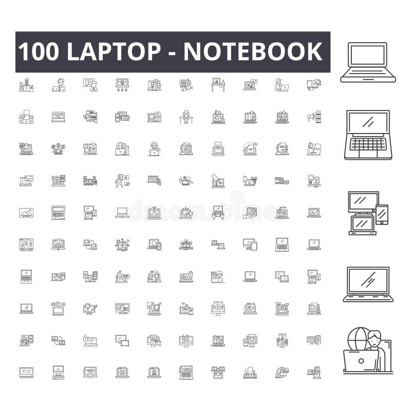 Laptop Notebook Line Icons, Signs, Vector Set, Outline Illustration ...