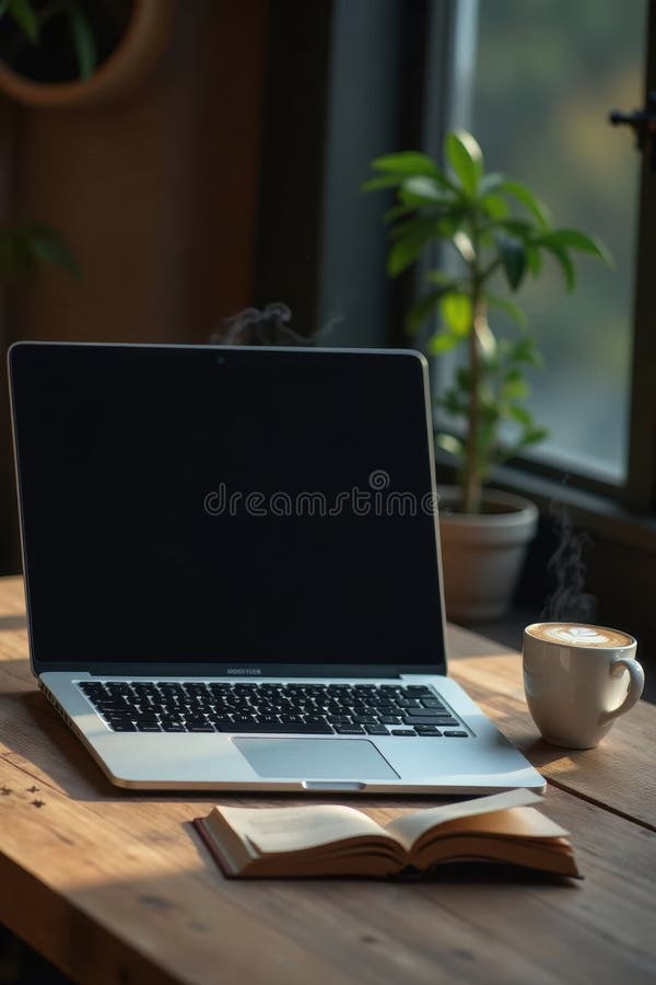 Laptop, Notebook, Steaming Coffee, Rustic Wood, Technology ...