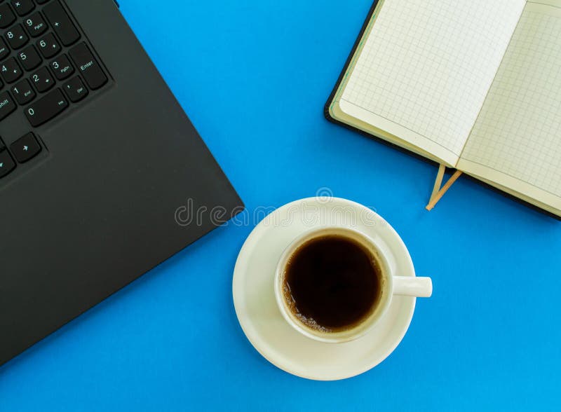 Laptop, Notepad, Coffee Cup Stock Image - Image of template, stationery ...
