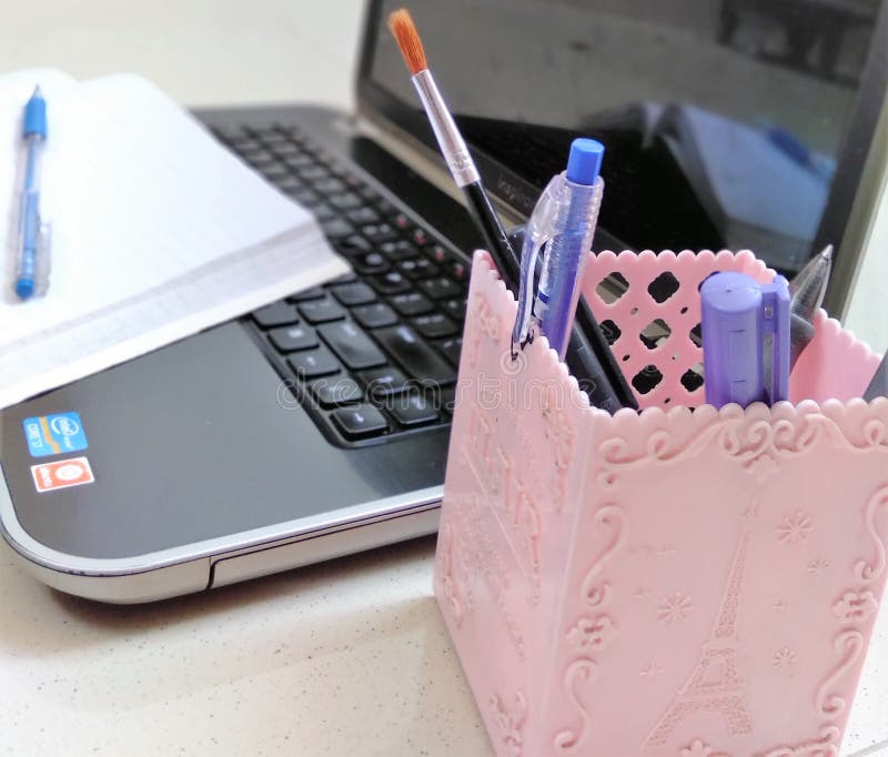 Laptop,notepad and Desk Storage Container Editorial Stock Photo - Image ...
