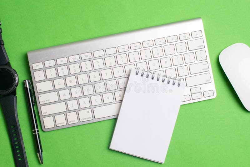 Keyboard with Notepad, Mouse, Black Pen and Notebook Editorial Photo ...