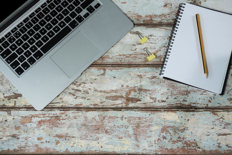 Laptop with Notepad and Pencil Stock Photo - Image of stationery, work ...