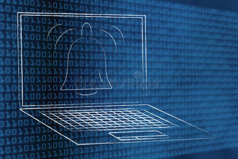 Laptop with Notification Bell Ringing on the Screen Stock Illustration ...