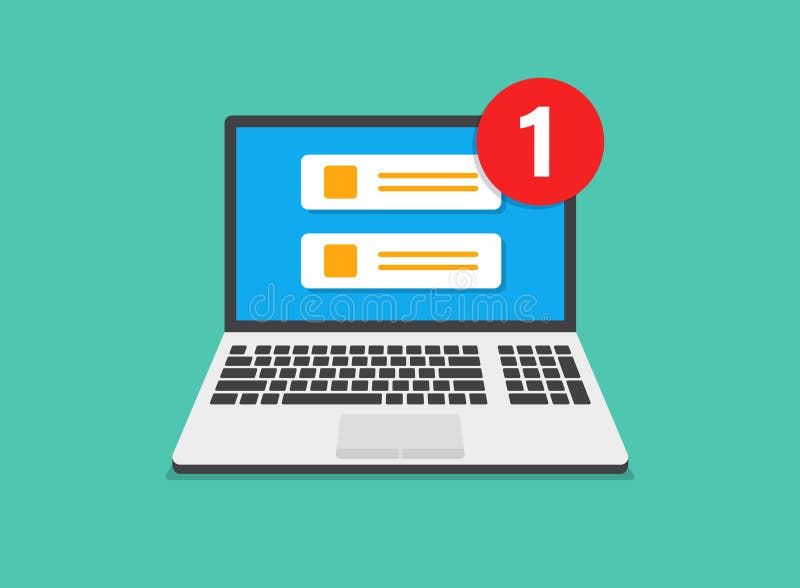 Laptop Notification Icon in Flat Style. Computer Vector Illustration on ...