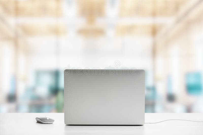 Laptop on office table stock illustration. Illustration of desk - 271400613