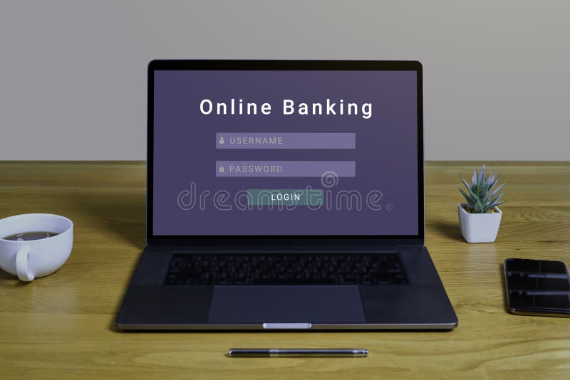 Laptop with Online Banking Screen Device. Internet Online Banking ...