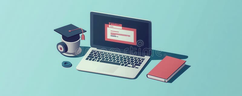 Laptop with Online Education Platform and Student Tools Organized in a ...