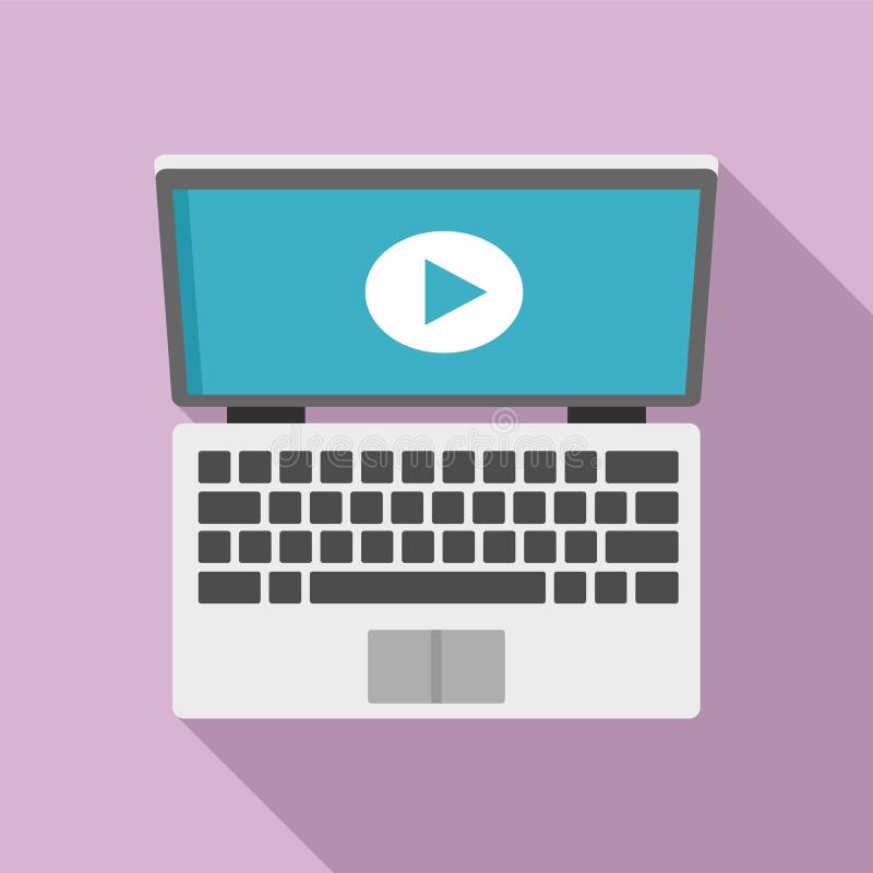 Laptop Online Learning Icon, Flat Style Stock Vector - Illustration of ...