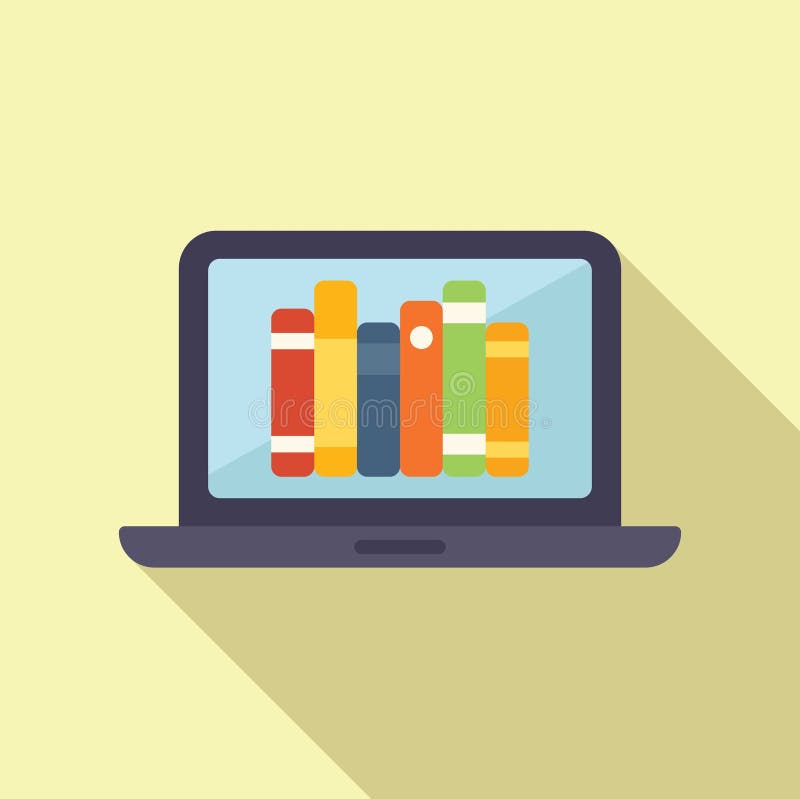 Laptop Online Library Icon Flat Vector. Magazine Open Stock ...