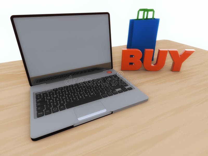 Laptop and online shopping stock illustration. Illustration of business ...