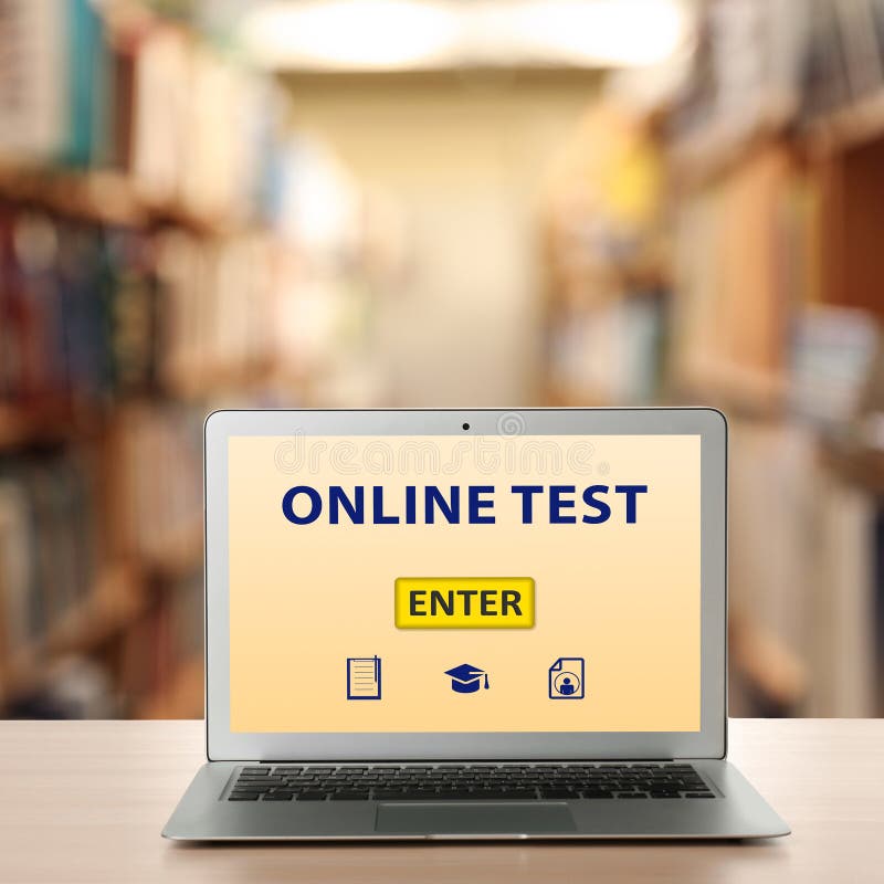 Laptop with Online Test on Screen in Library Stock Image - Image of ...