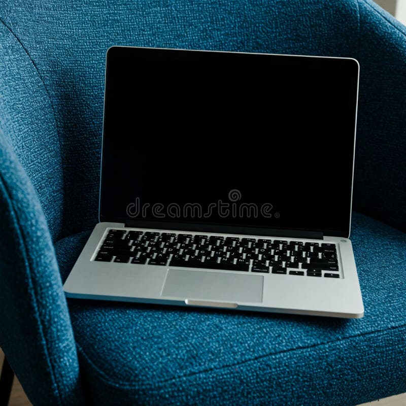 Laptop Open Blue Armchair Cozy (Generated with AI) Stock Illustration ...