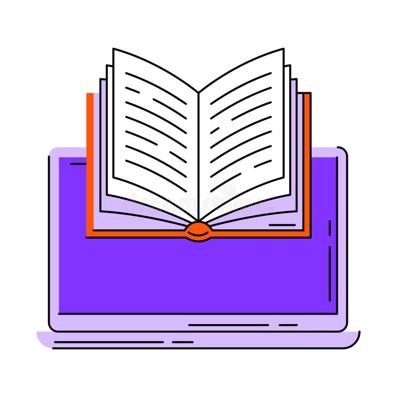 Laptop with Open Book. Digital Library Concept Stock Vector ...