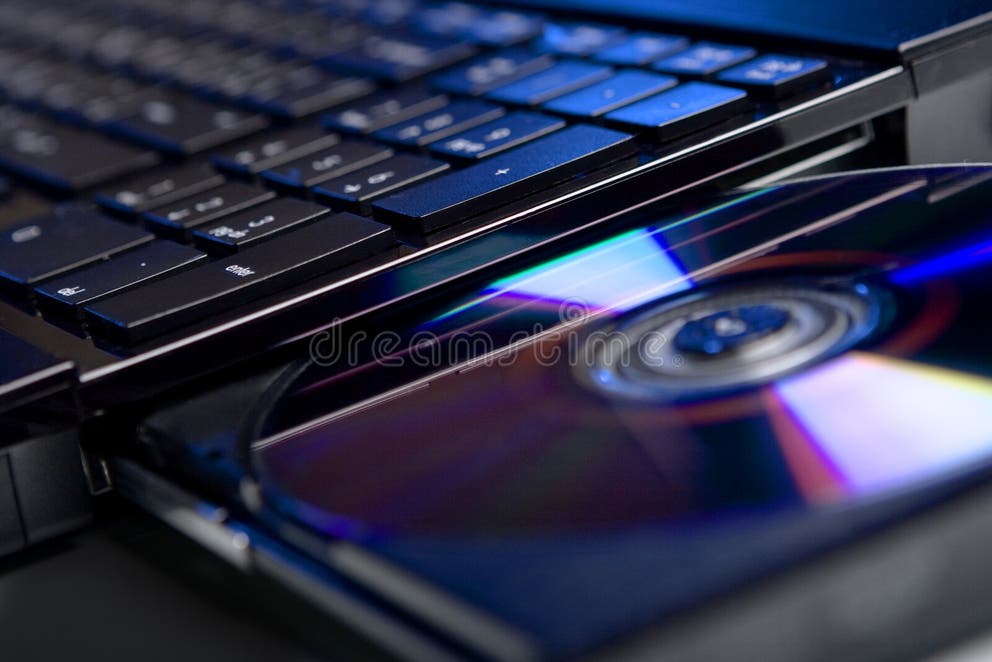 The Laptop with the Open Disk Drive Stock Photo - Image of global ...