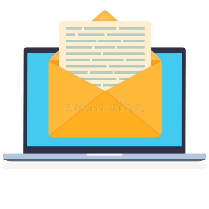 Laptop with Open Envelope and Document on Screen Flat Vector ...