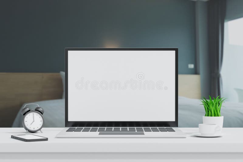 Laptop Open To Show Green Screen Close Up Display in Bedroom ...