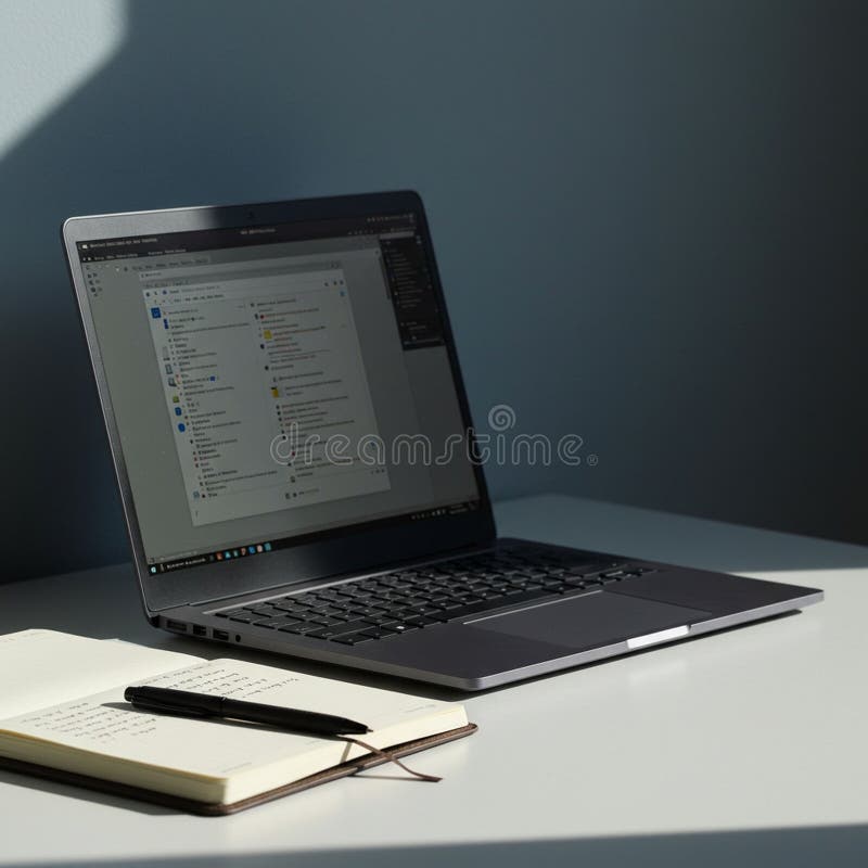A Laptop is Opened on a Desk, Displaying a File Management Interface on ...