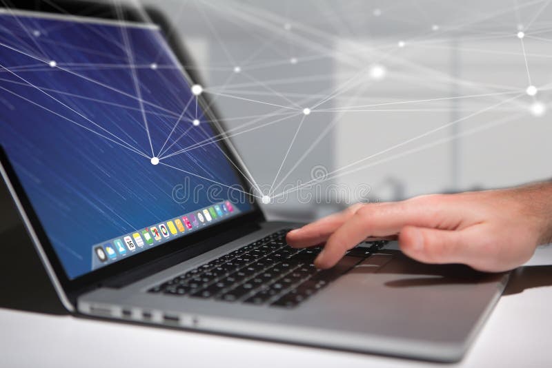 Laptop with Operating System Screen and Network Connection Stock Image ...