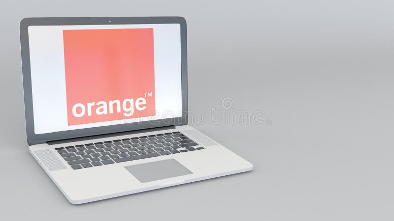 Laptop with Orange S.a. Logo on the Screen. Modern Workplace Conceptual ...