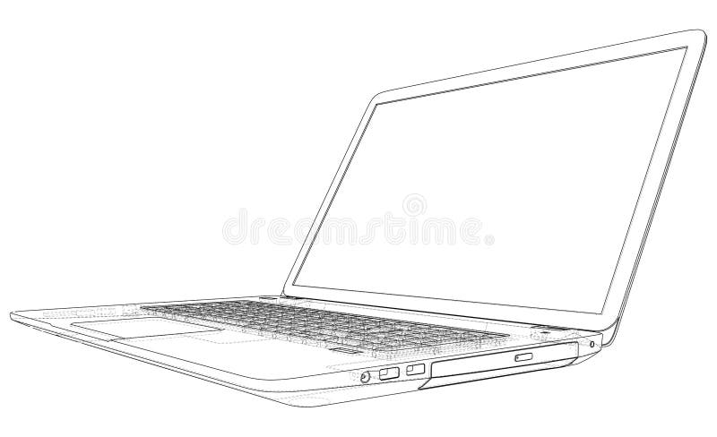 Laptop Outline Isolated on White Background. Created Illustration of 3d ...