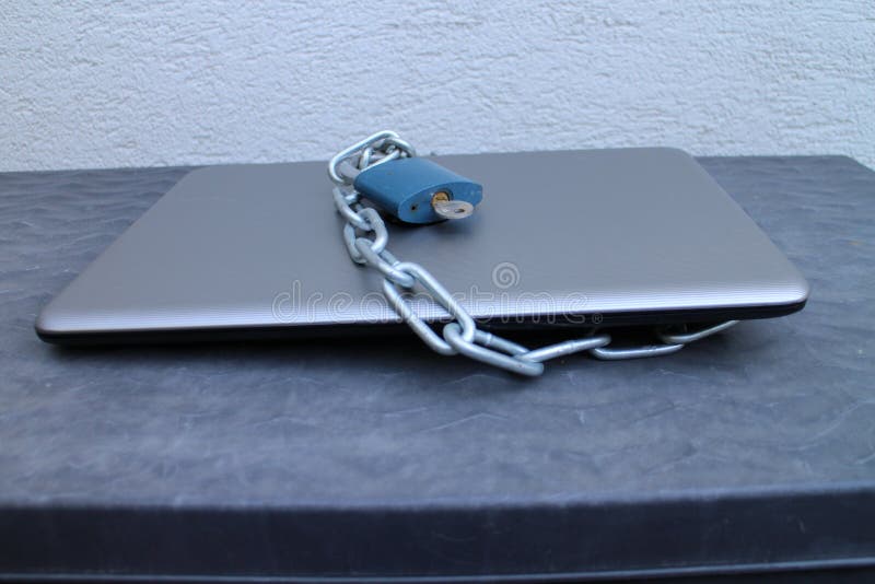 Laptop with Padlock and Chain Stock Image - Image of display ...