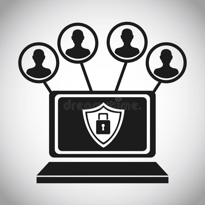 Laptop Padlock Community Security Stock Vector - Illustration of mobile ...