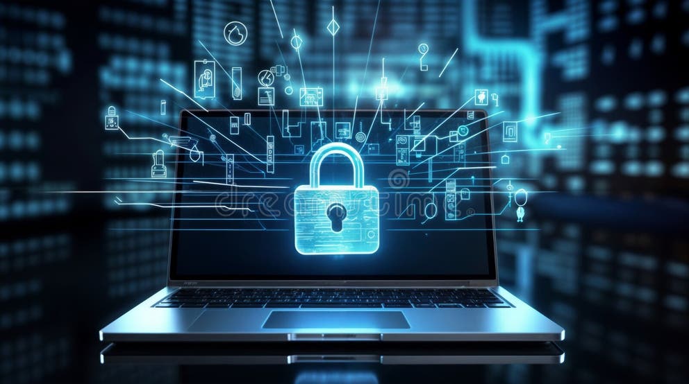 A Laptop with a Padlock on the Screen Stock Illustration - Illustration ...