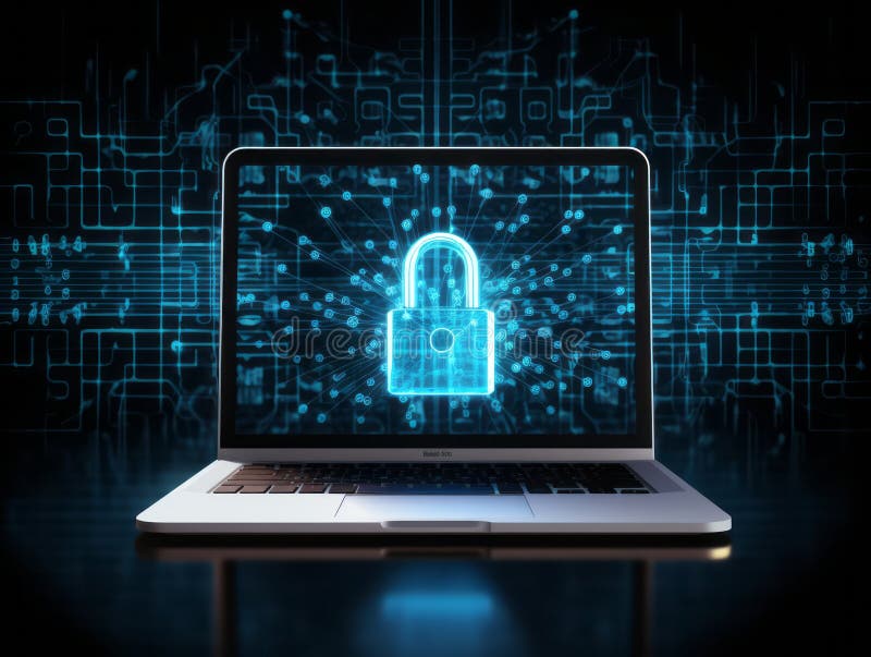 Laptop with a Padlock on the Screen, Security Stock Illustration ...