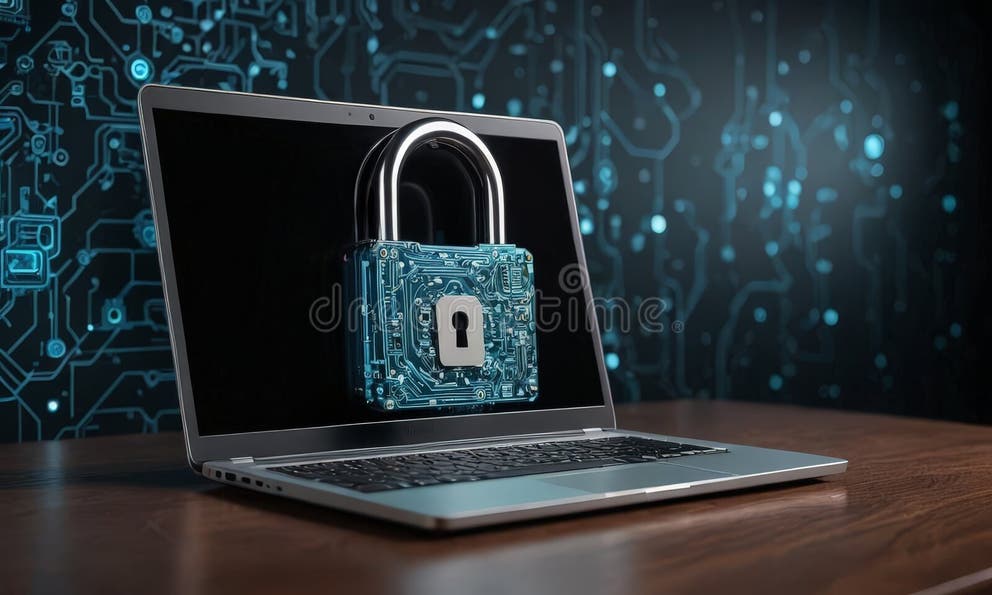 Laptop with Padlock on the Screen Stock Illustration - Illustration of ...