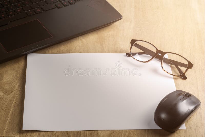 Laptop Paper Business Object on Wooden Table Working in the Mor Stock ...