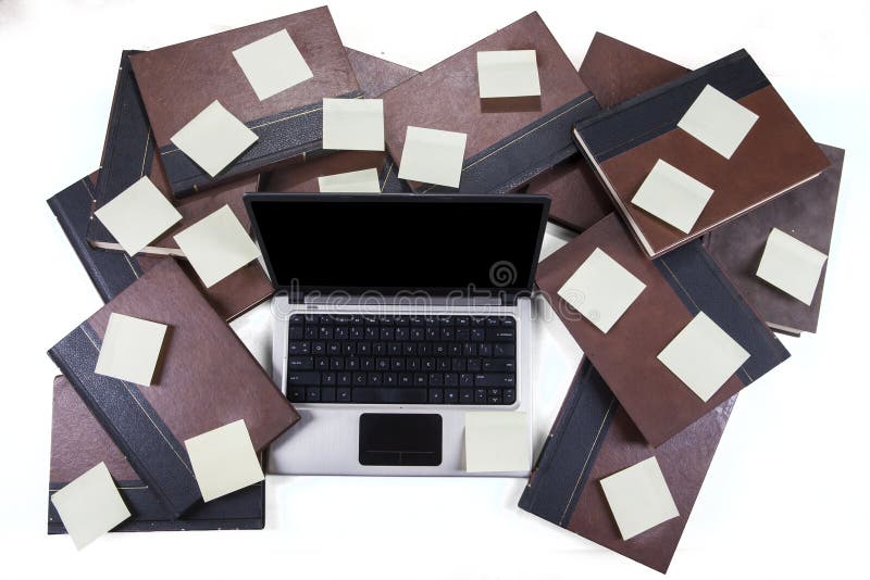 Laptop with Paper Note and Books Stock Photo - Image of copy, desk ...