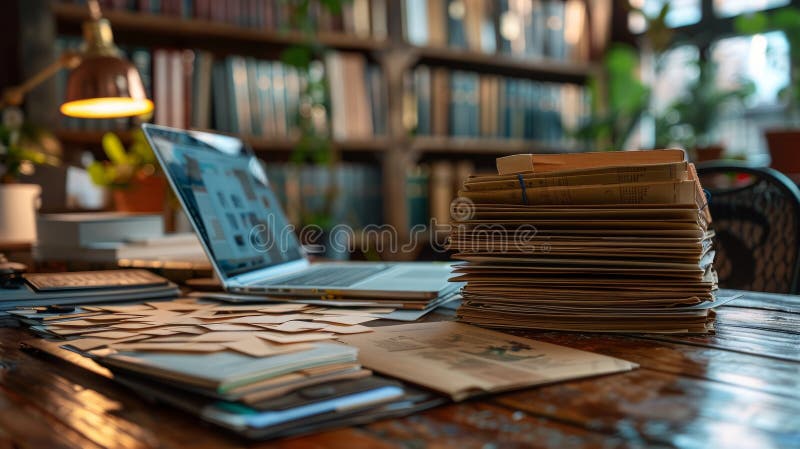 Stack Books Laptop Table Library Room Ai Generated Stock Photos - Free ...