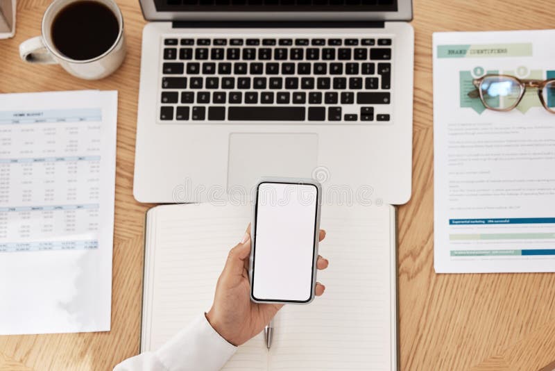 Laptop, Paperwork and Phone with Mockup Space at a Desk in a Modern ...