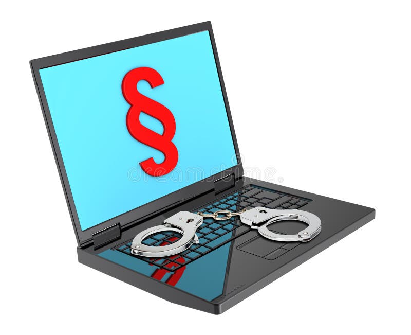 Laptop with Paragraph Sign and Handcuffs Stock Illustration ...