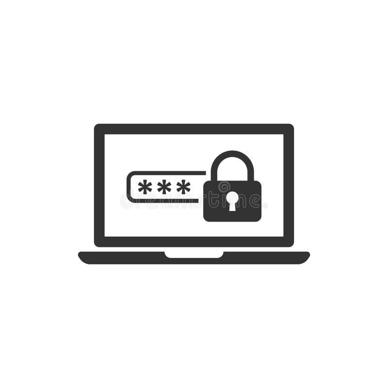 Laptop with Password Icon in Flat Style. Computer Access Vector ...