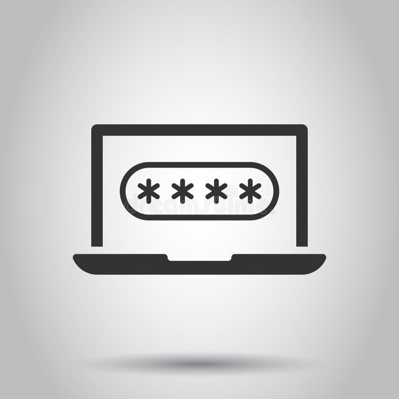 Laptop with Password Icon in Comic Style. Computer Access Cartoon ...