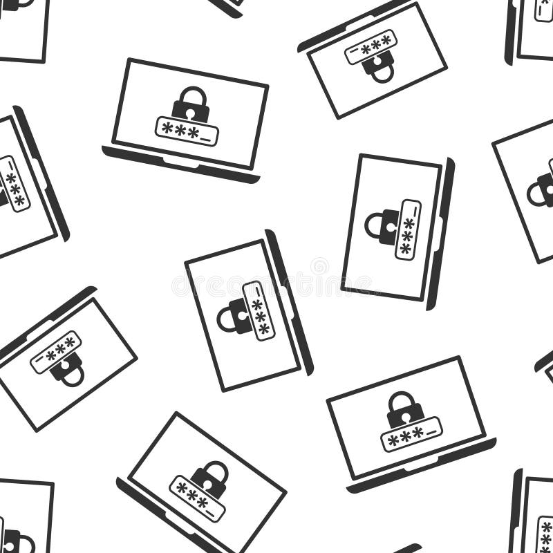 Laptop with Password Icon in Comic Style. Computer Access Cartoon ...