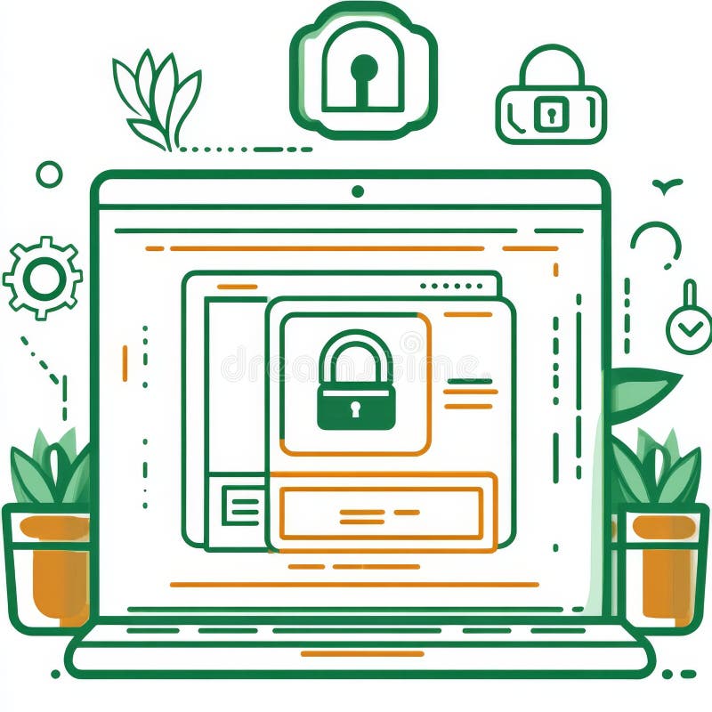 A Laptop with a Password Lock Icon on a White Background Symbolizes the ...