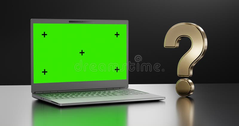 Laptop PC with Green Screen and Question Mark Stock Illustration ...