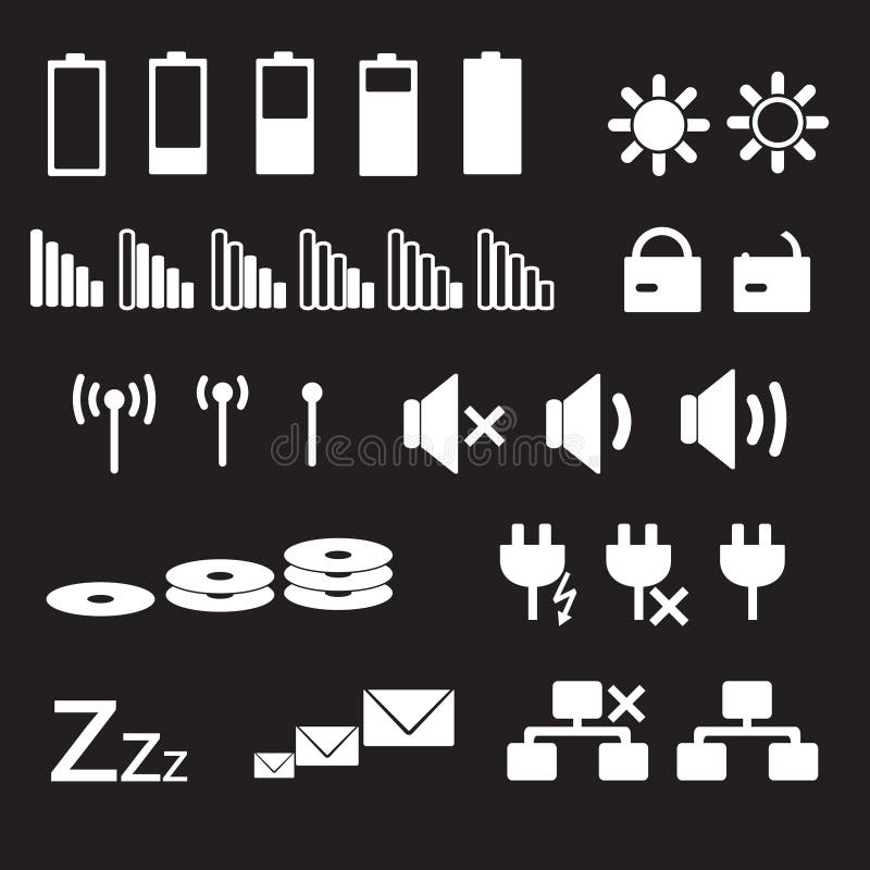 Laptop and Pc Indication Status White Icons Eps10 Stock Vector ...