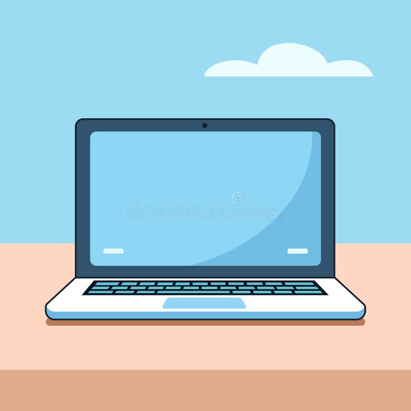 Laptop PC on the Table, Flat Illustration, Simple UX Element Stock ...