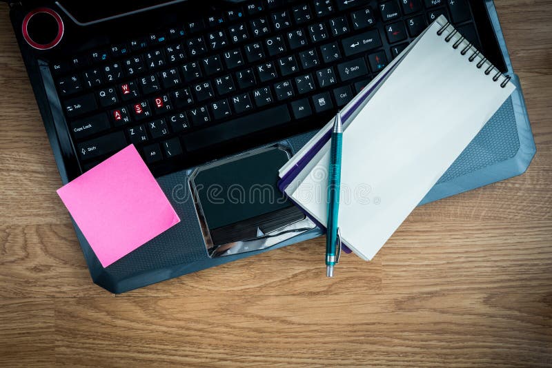 Laptop and Pen and Blank Paper Stock Image - Image of wireless, table ...