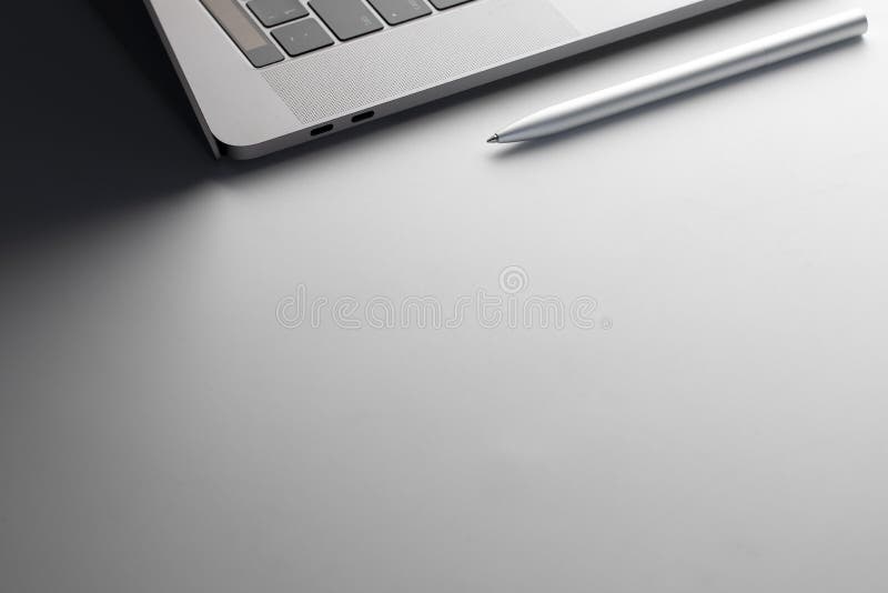 Laptop and Pen on Business Desk Stock Photo - Image of cell, notebook ...