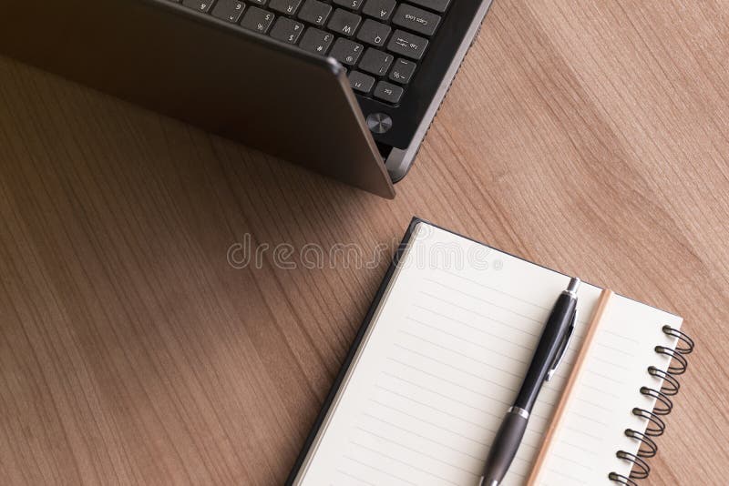 Laptop Pen and Notebook on the Table with Copy Space Stock Image ...