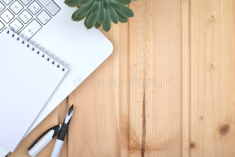 Laptop, Pen, Notepad with Copyspace on Table. Stock Image - Image of ...